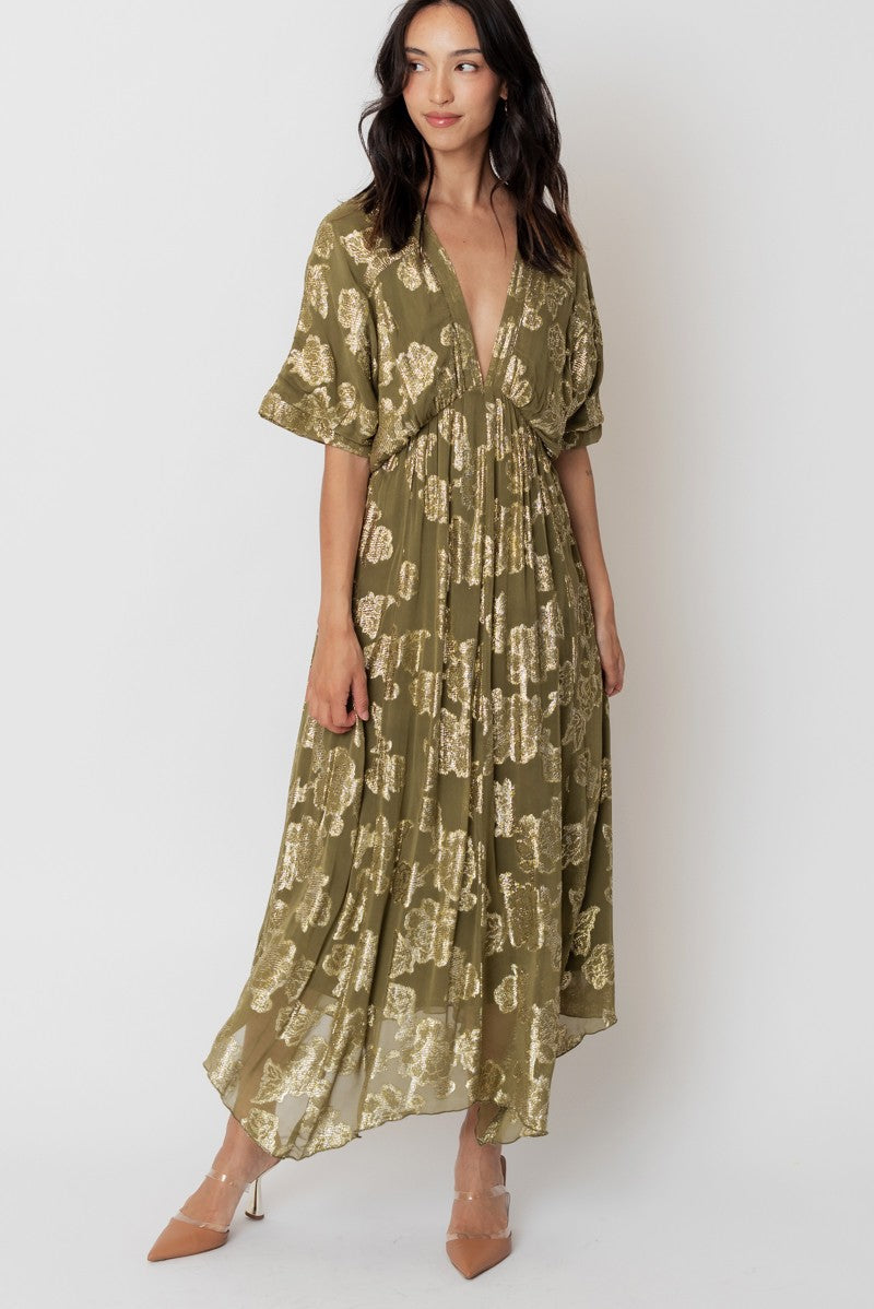 Palma Metallic Print Maxi, Olive – MADISON